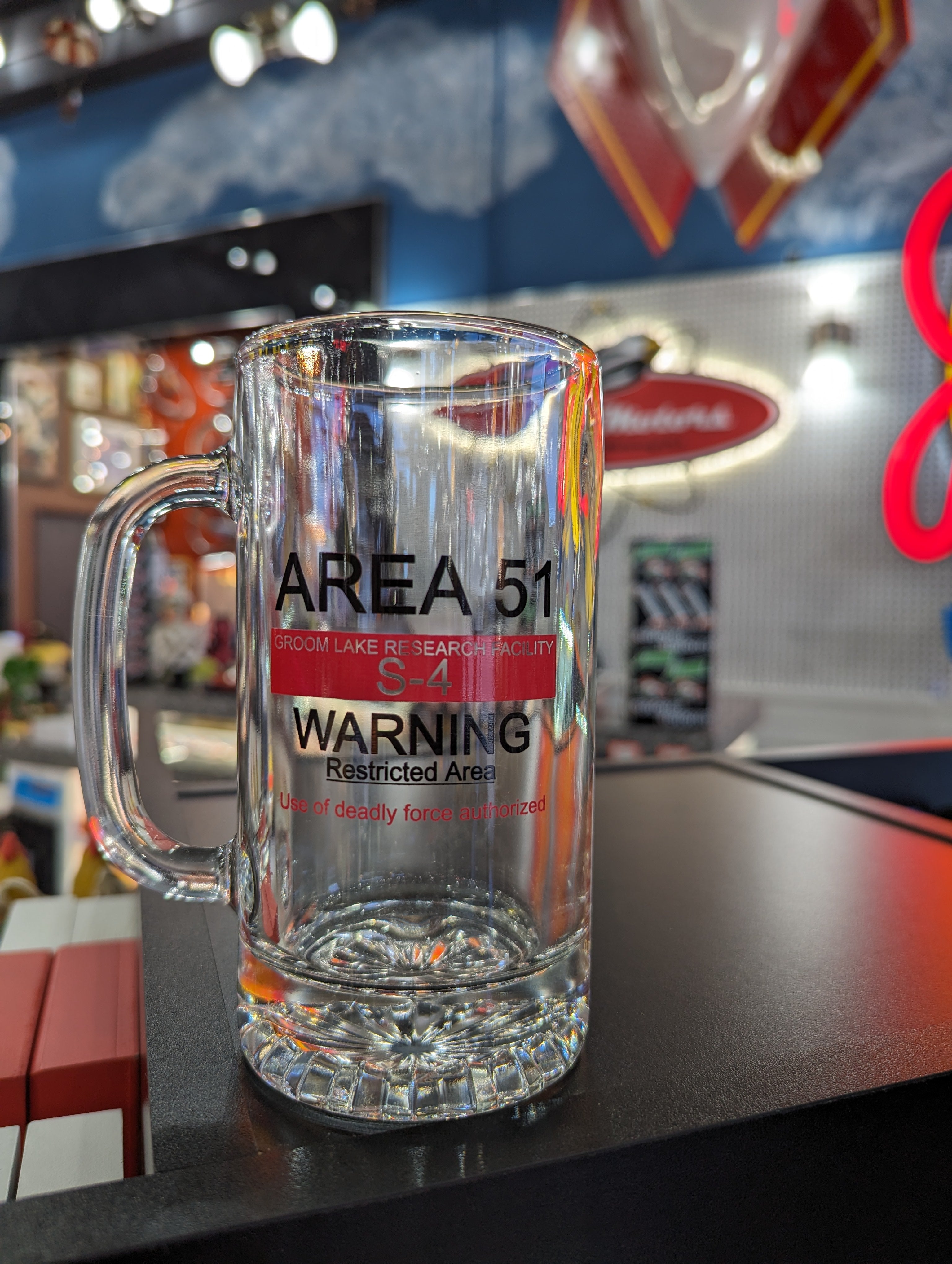 Beer Mug,Area 51 Restricted Area – Dr. Atomic's Fusion Emporium